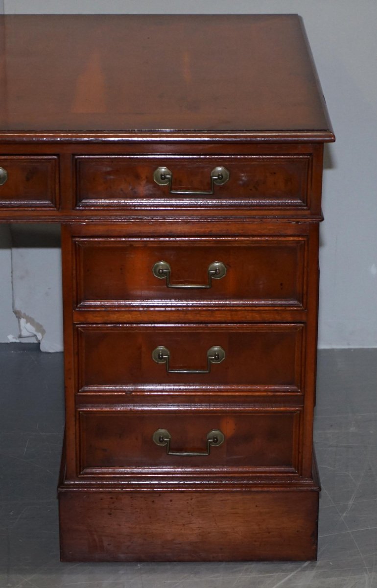 Burr Yew Wood Twin Pedestal Partner Desk with Complete Ornate Timber ...