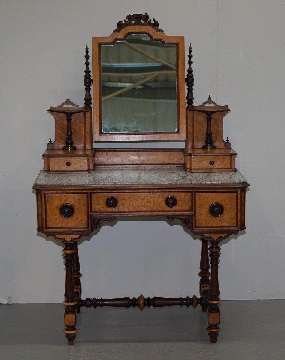 Victorian Burr Satinwood Dressing Table with Marble Top, 1880s for sale ...