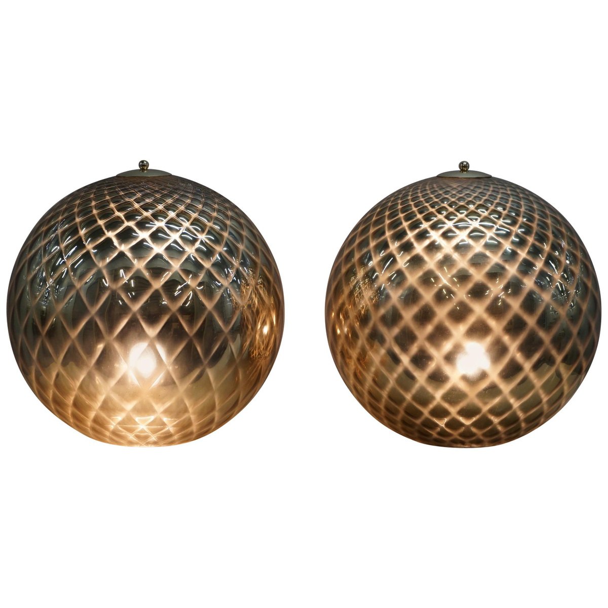 Spherical Diamond Cut Murano Glass Table Lamps in Gold, Set of 2 for ...