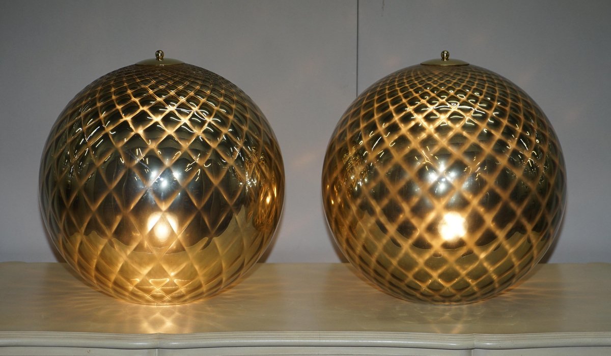 Spherical Diamond Cut Murano Glass Table Lamps in Gold, Set of 2 for ...