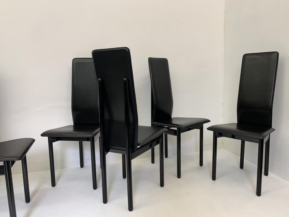 Leather Italian Pozzi Chairs, 1980s, Set of 8 for sale at Pamono