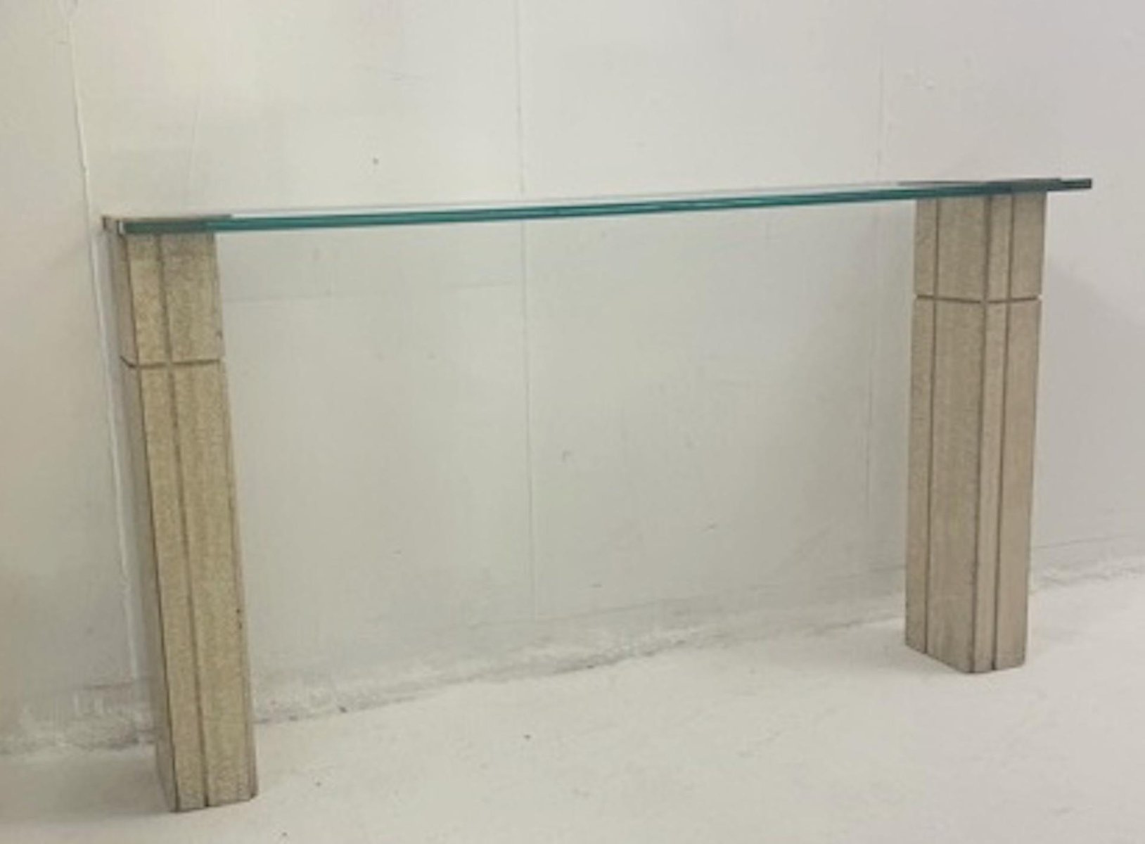 Italian Travertine and Glass Console, 1970s for sale at Pamono