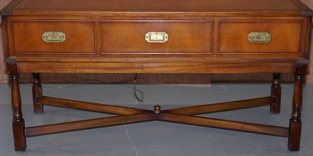 Military Campaign Style Console or Coffee Table with Hidden Radio, Tape ...