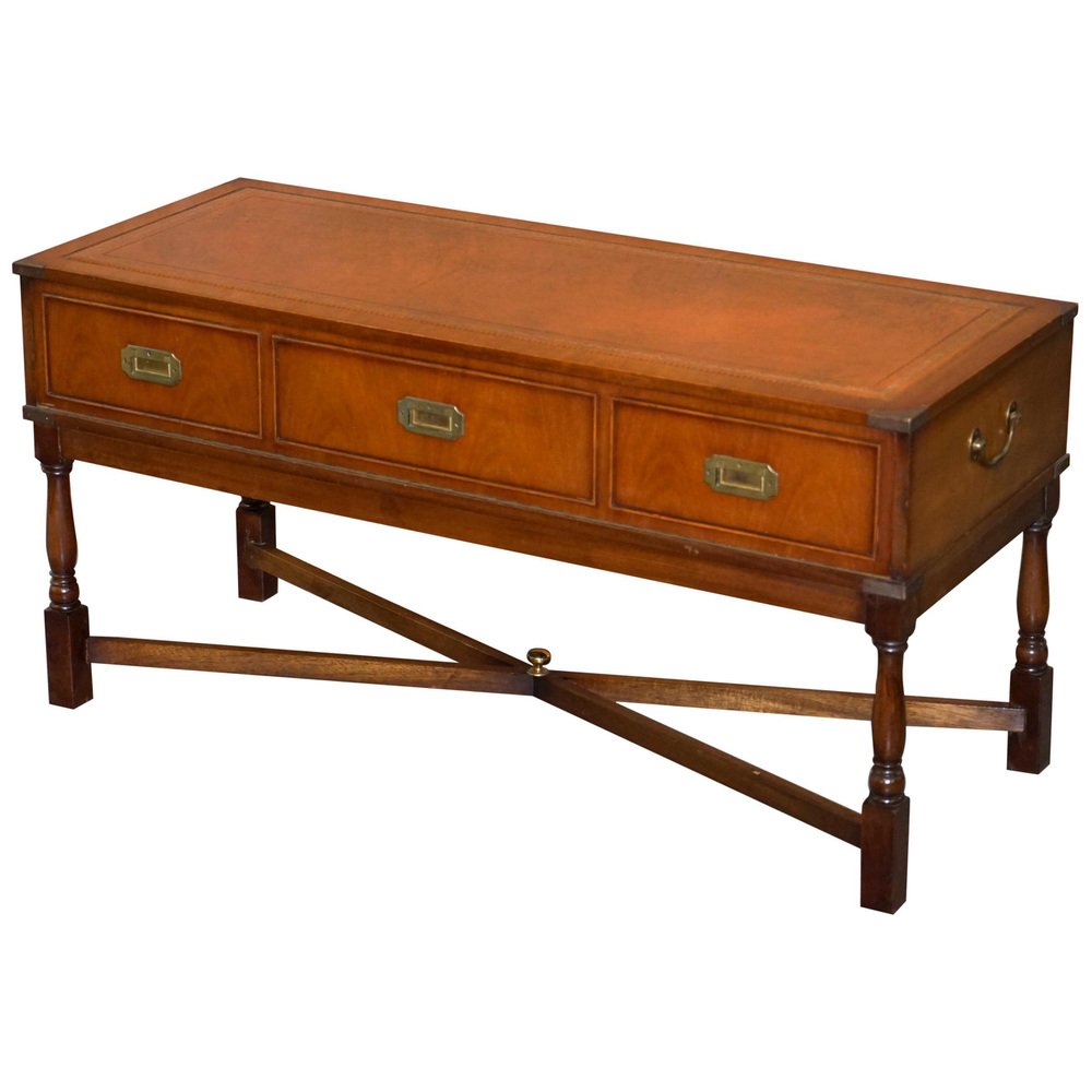 Military Campaign Style Console or Coffee Table with Hidden Radio, Tape ...