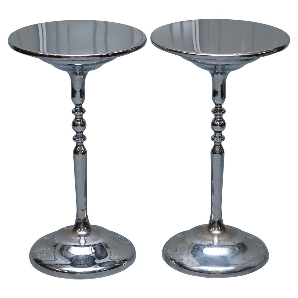 Vintage Chrome-Plated Side Tables on Solid Oak Bases, Set of 2 for sale ...