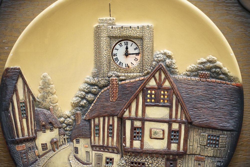 Wall Hanging Clock Depicting a Village Scene, 1950s for sale at Pamono