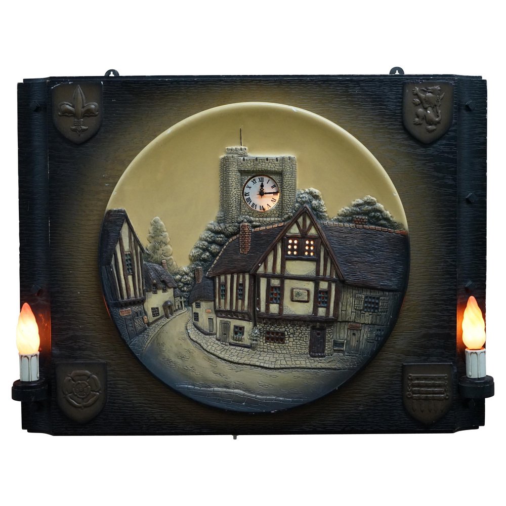 Wall Hanging Clock Depicting a Village Scene, 1950s for sale at Pamono