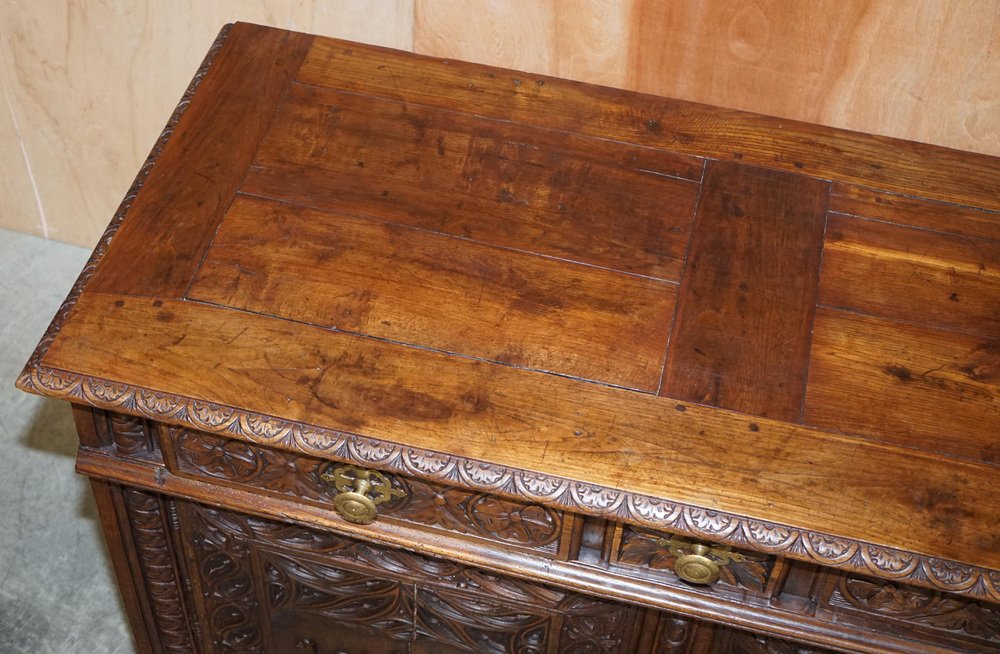 Antique Carved Continental Oak Sideboard with Military Panels, 1800s ...
