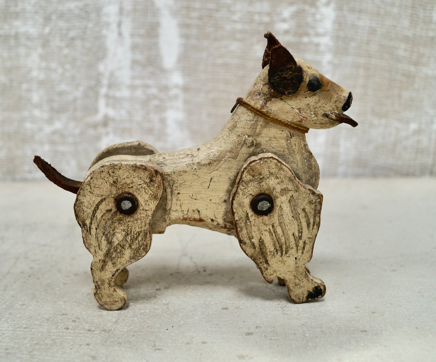 Early Antique Folk Art Wooden Jointed Dog for sale at Pamono