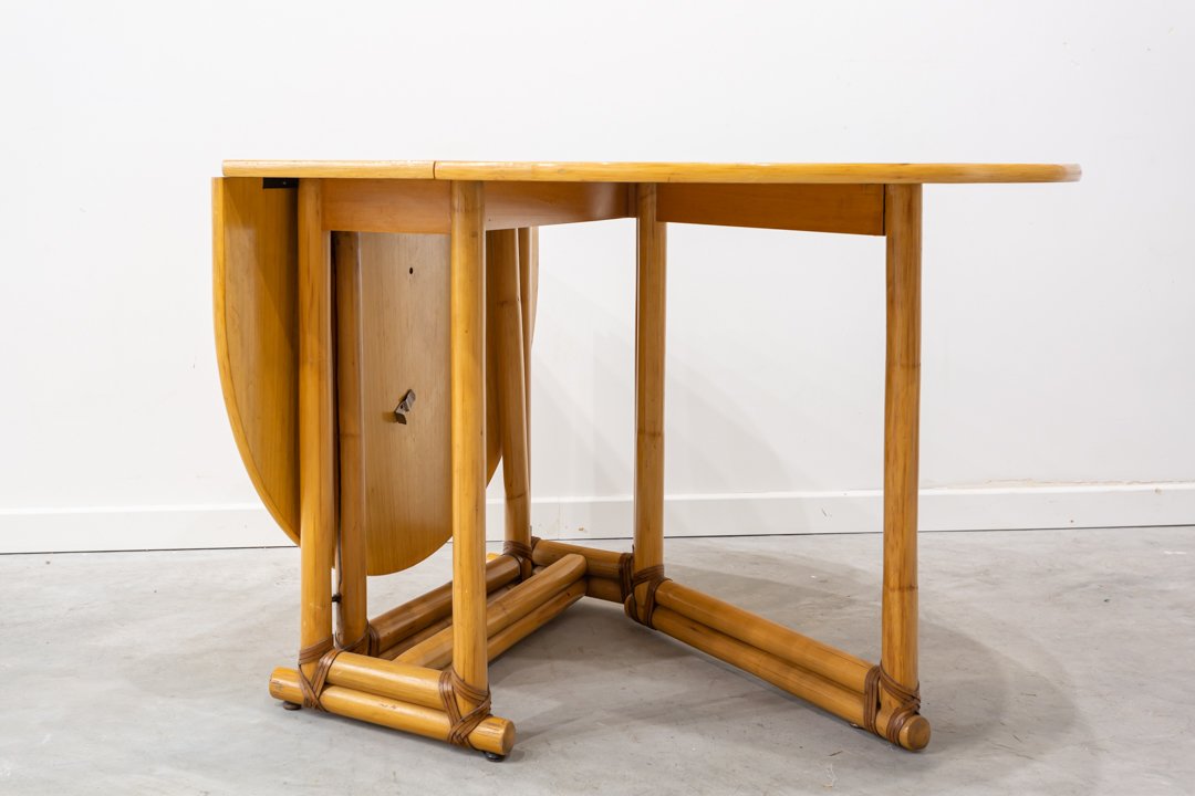 Mid-Century Winged Table with Legs in Bamboo for sale at Pamono