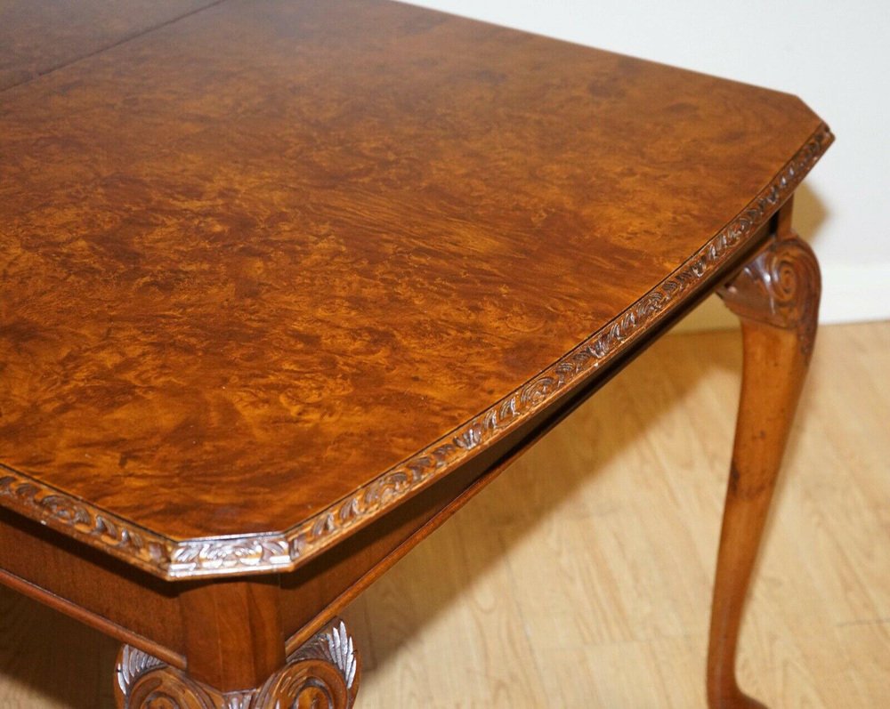 Queen Anne Burr Walnut Coffee Table with Carved Legs, 1930s for sale at ...
