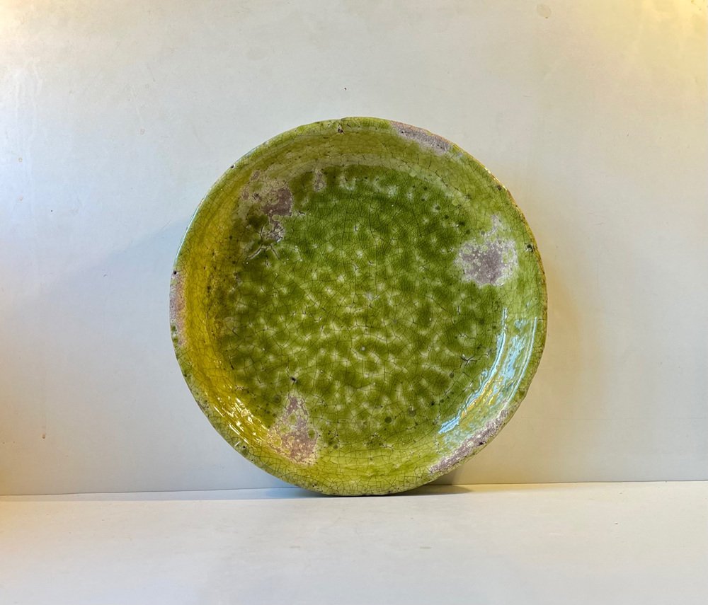 Large Green Stoneware Centerpiece in Raku Crackle Glaze for sale at Pamono