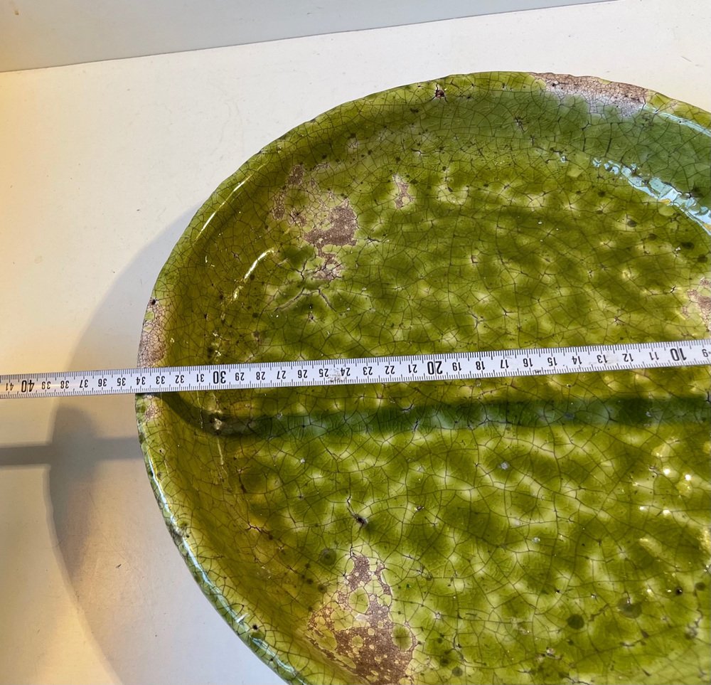 Large Green Stoneware Centerpiece in Raku Crackle Glaze for sale at Pamono