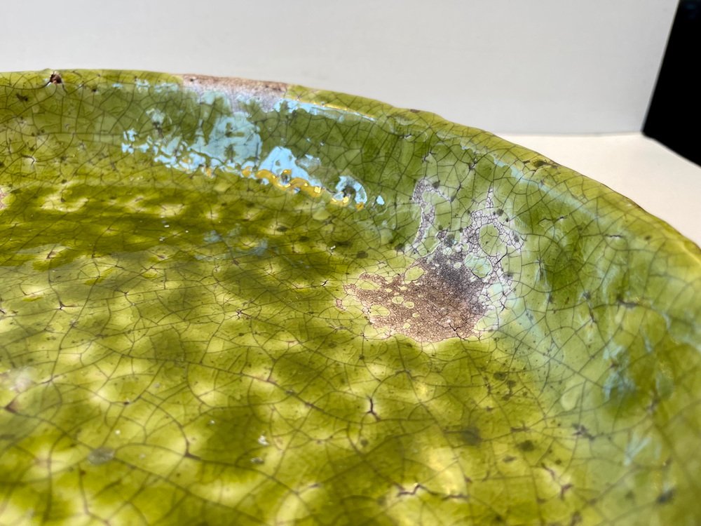 Large Green Stoneware Centerpiece in Raku Crackle Glaze for sale at Pamono