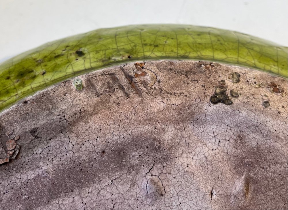 Large Green Stoneware Centerpiece in Raku Crackle Glaze for sale at Pamono