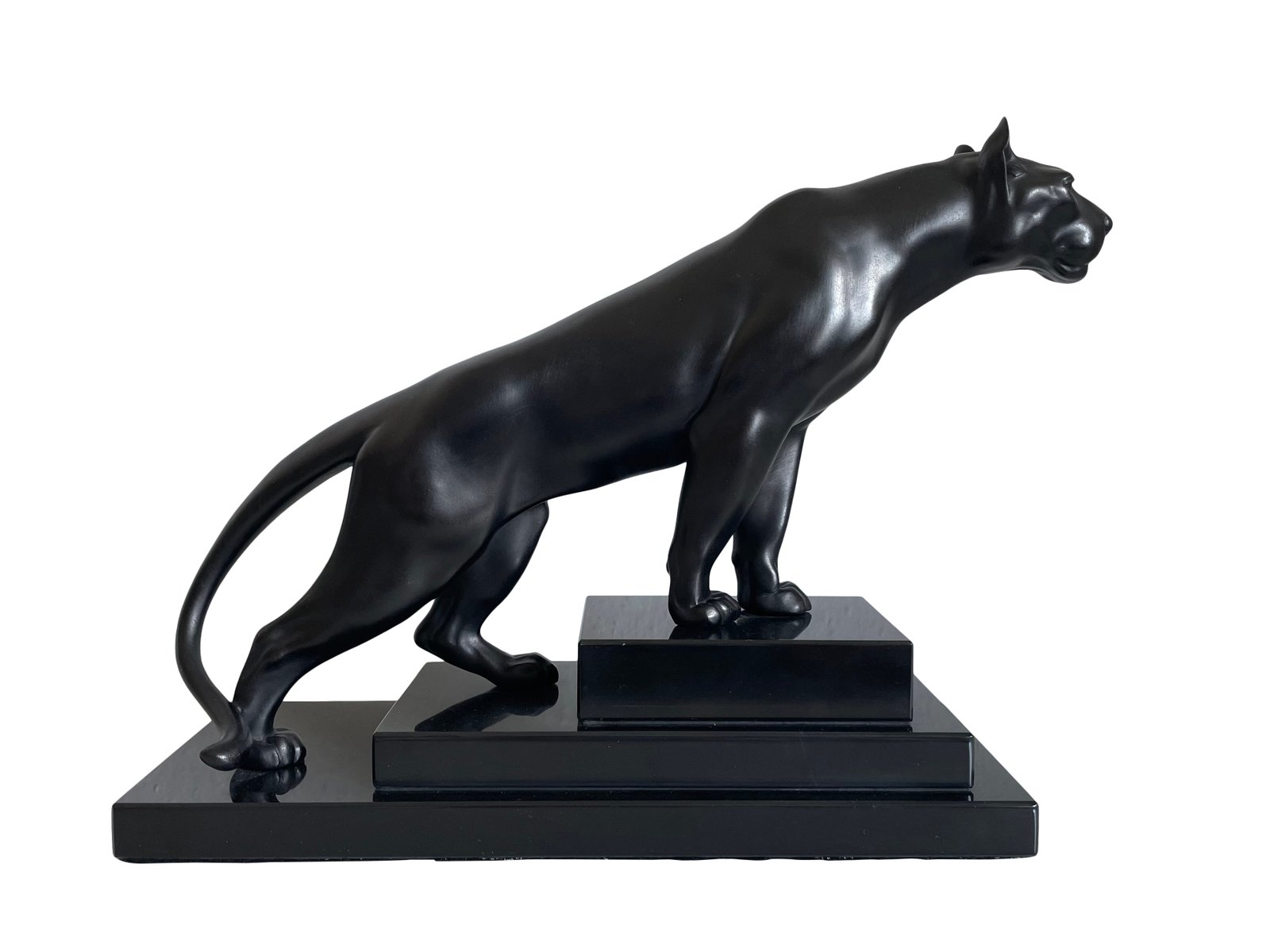 Jungle Original Max Le Verrier Black Panther Sculpture in Spelter on a ...