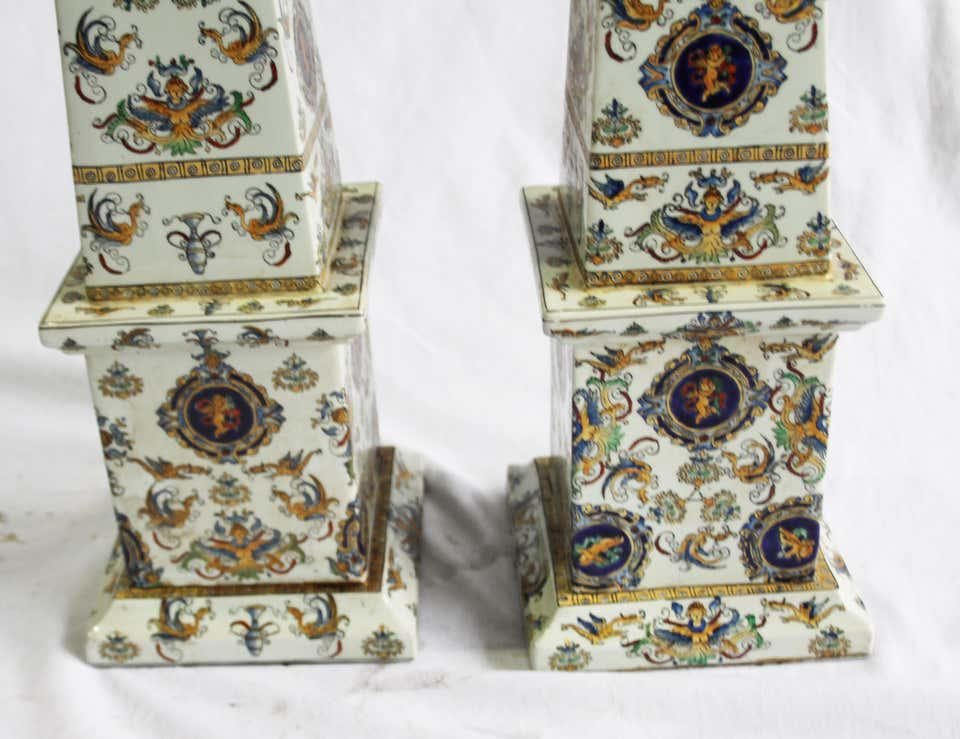 20th Century Italian Obelisks in Hand-Painted Porcelain, Set of 2 for ...