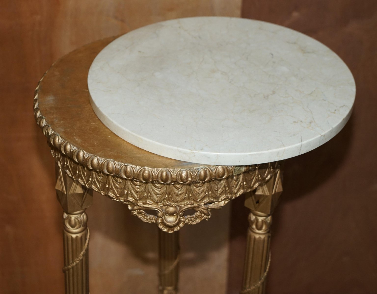 Antique Giltwood Marble Topped Jardiniere Plant Marble Stands, Set of 2 ...