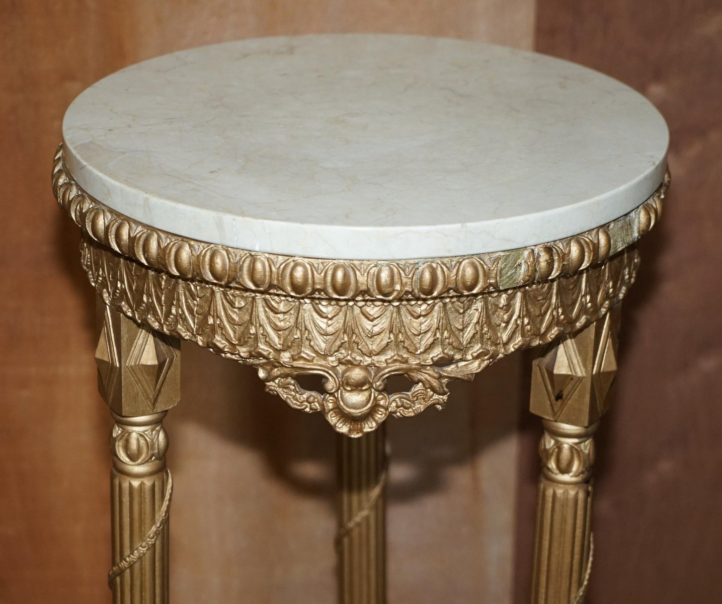 Antique Giltwood Marble Topped Jardiniere Plant Marble Stands, Set of 2 ...