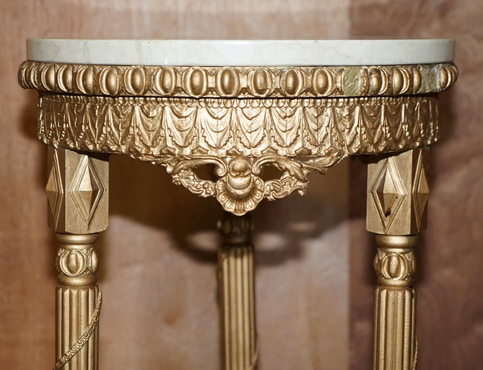 Antique Giltwood Marble Topped Jardiniere Plant Marble Stands, Set of 2 ...