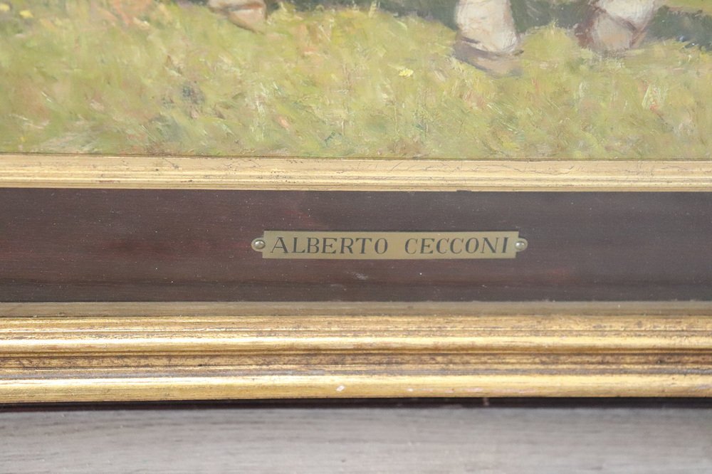 Italian Oil on Board with Calf by Alberto Cecconi for sale at Pamono