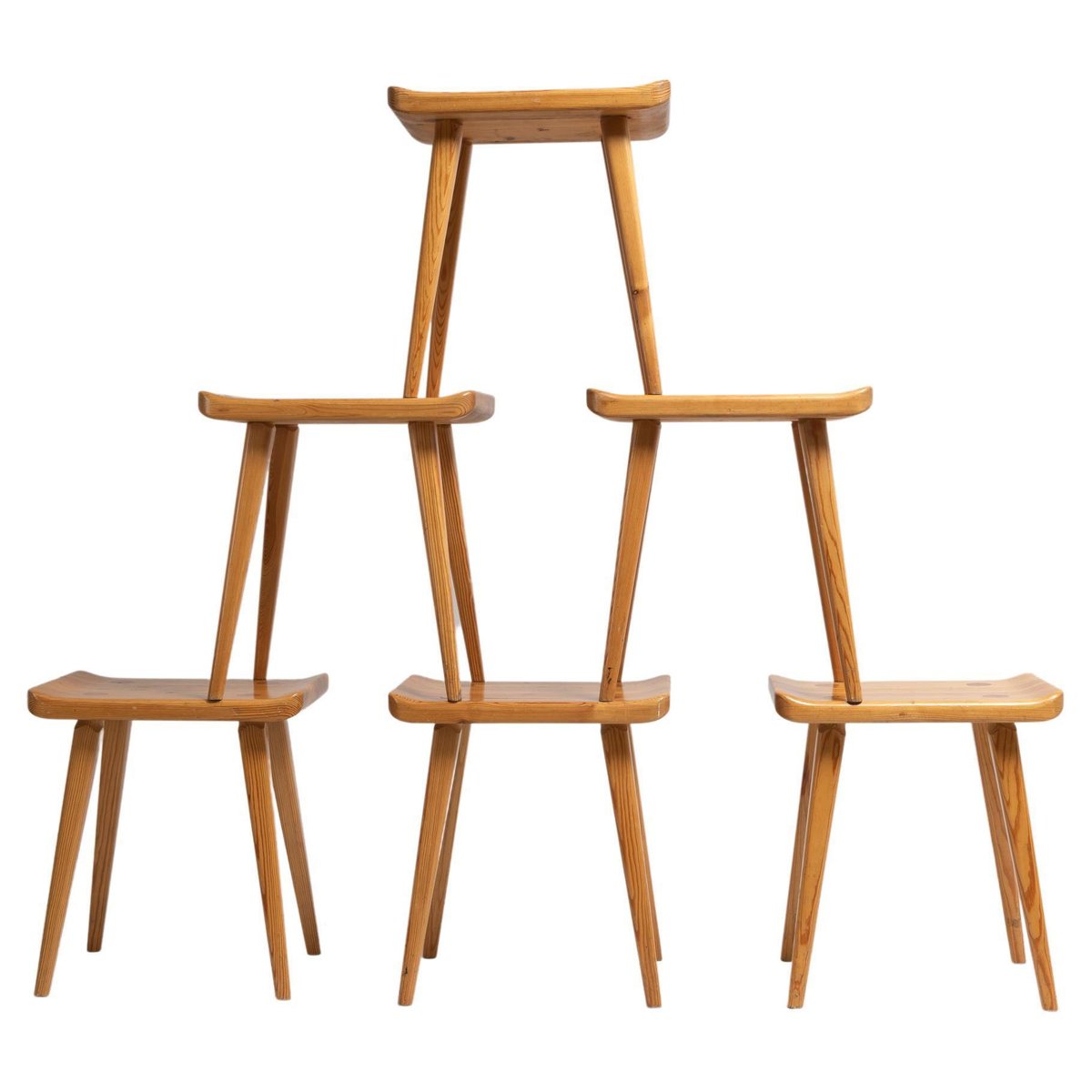 Scandinavian Modern Solid Pine Visingsö Stools by Carl Malmsten, Set of ...