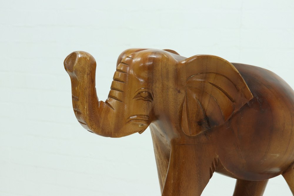 Large Carved Teak Elephant, 1970s for sale at Pamono