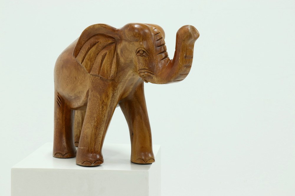 Large Carved Teak Elephant, 1970s for sale at Pamono