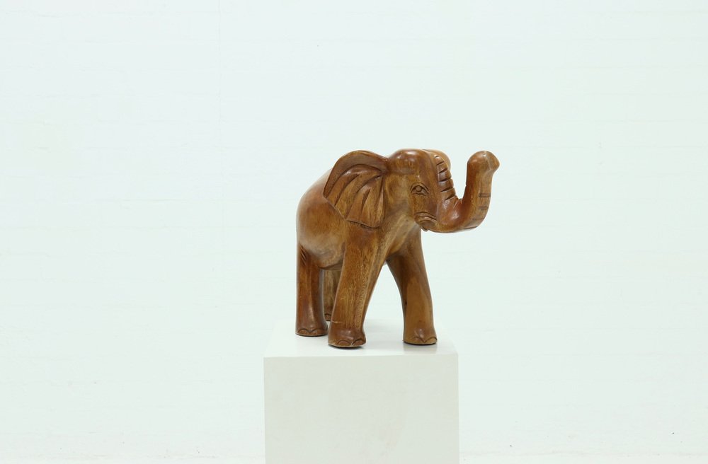 Large Carved Teak Elephant, 1970s for sale at Pamono