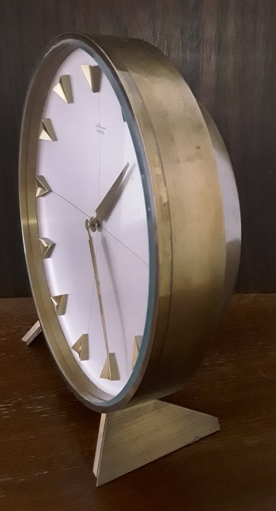 Vintage Mechanical Meister Table Clock in Brass with Brushed Aluminum ...
