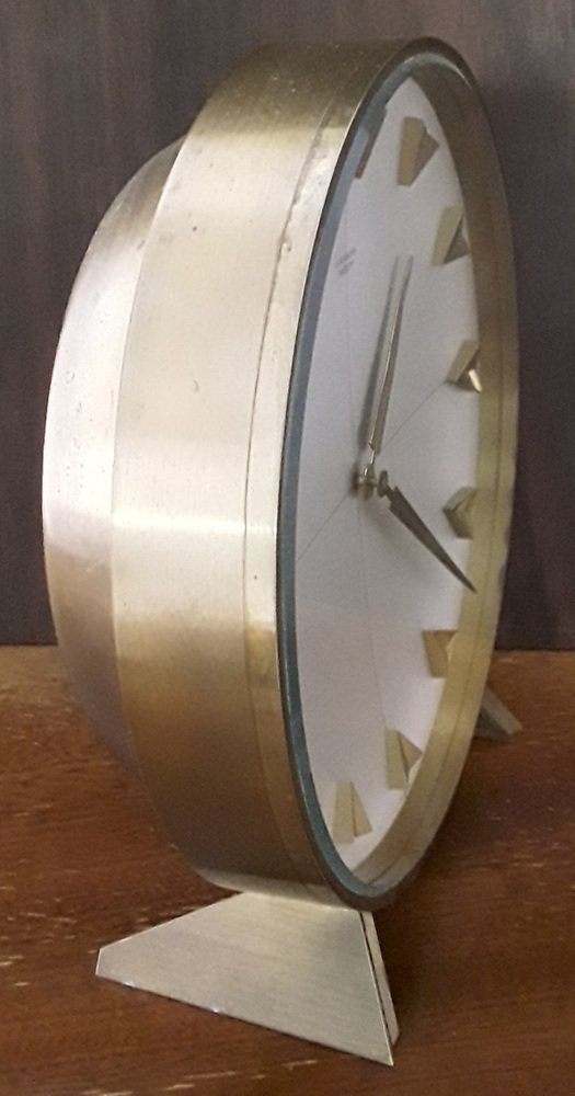 Vintage Mechanical Meister Table Clock in Brass with Brushed Aluminum ...