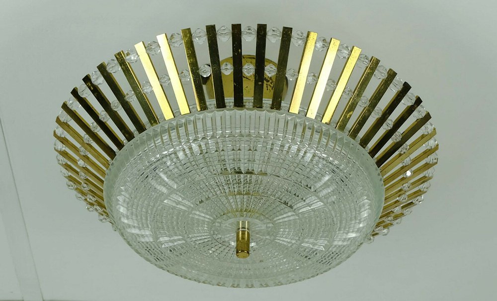 Mid-Century Hollywood Regency Deckenlampe aus Messing, Glas & Acrylglas von Christoph Palme für ...