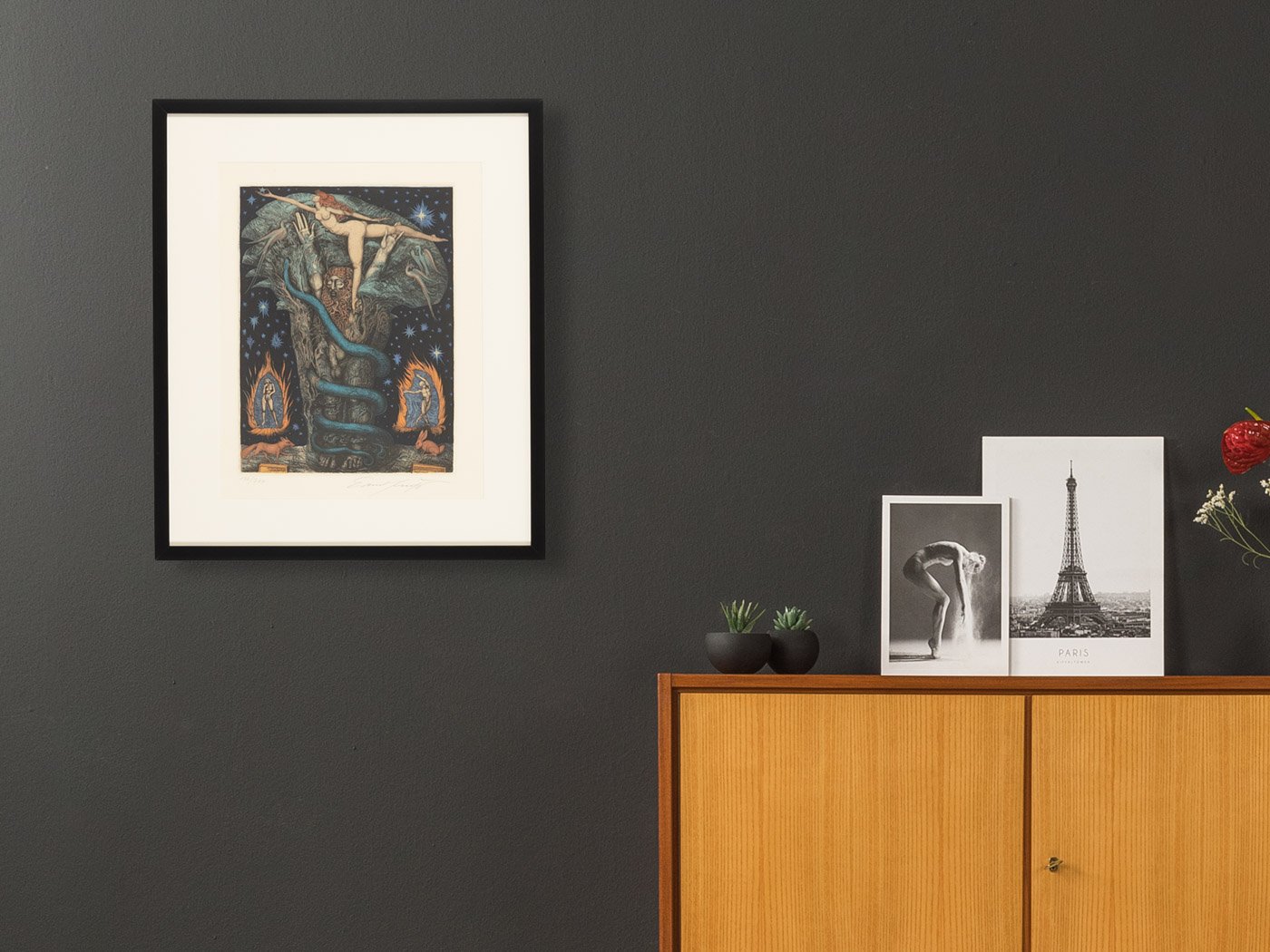 Adams Traum, Color etching, Framed for sale at Pamono