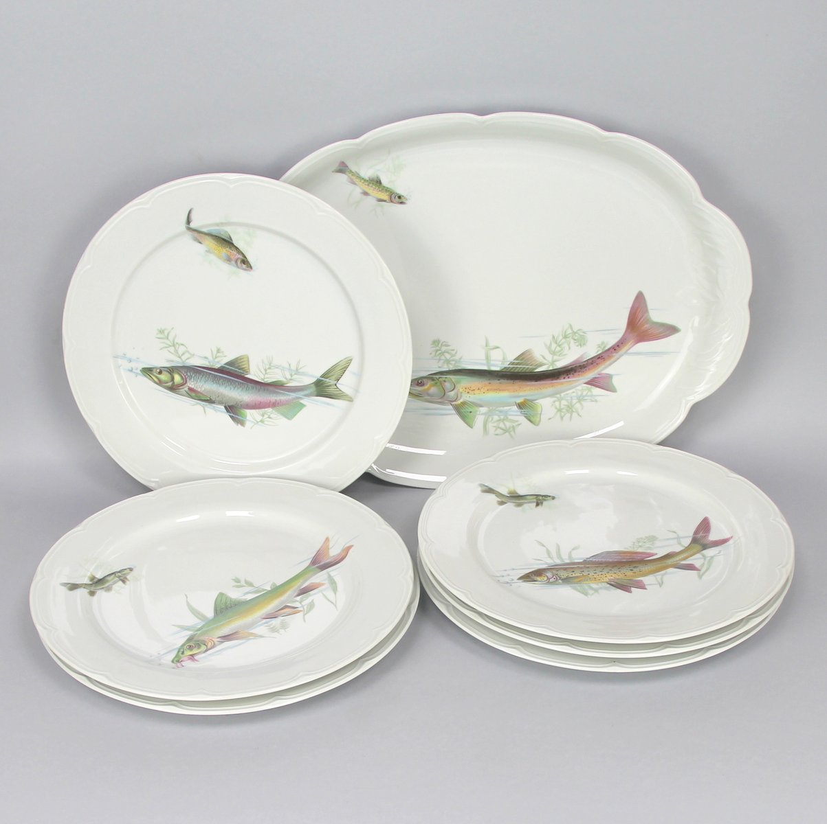 Porcelain Fish Dishes and Tray Set, 1960s, Set of 7 for sale at Pamono