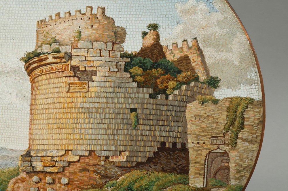 Round Micromosaic Depicting Mausoleum of Cecilia Metella on the Appian ...