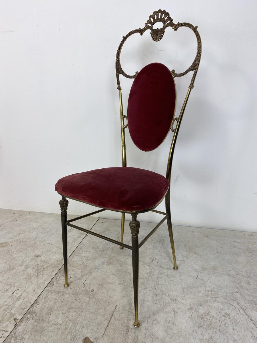 Chaise Style Regency Vintage en Laiton et Velours Rouge, 1950s en vente ...