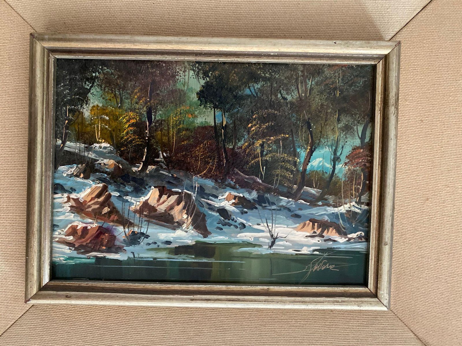 Manlio Favaro, Paesaggio, 1980s, Oil on Copper Tablet for sale at Pamono