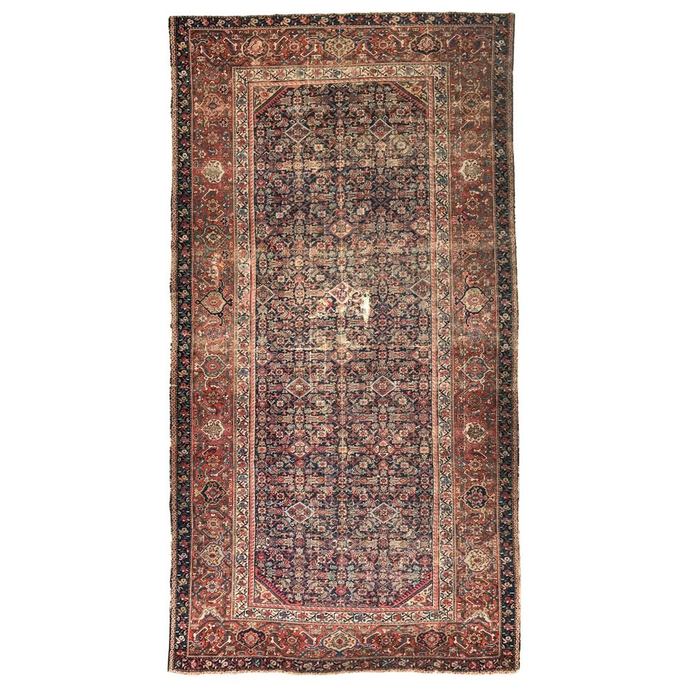 Large Antique Distressed Runner Mahal Hand Knotted Rug for sale at Pamono