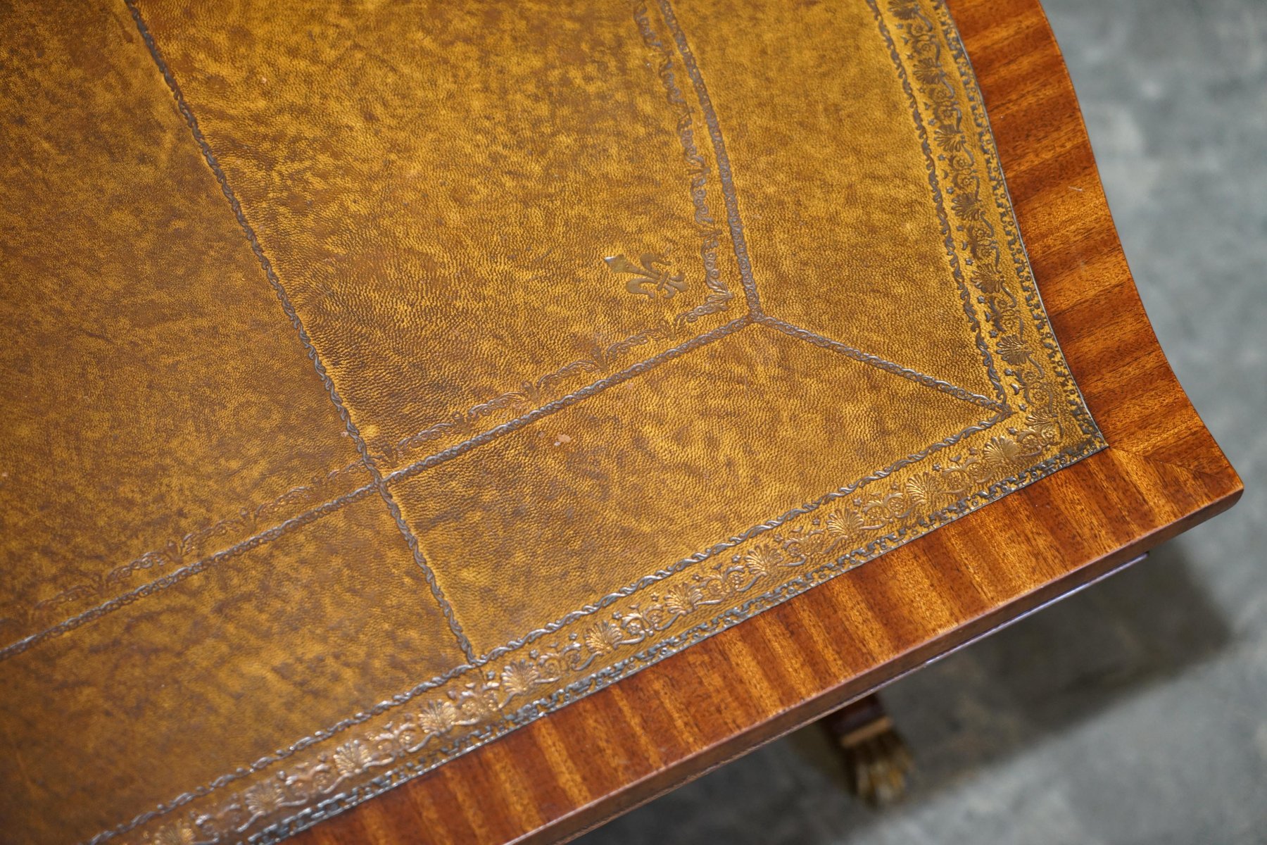 Vintage Hardwood & Brown Leather Coffee Table for sale at Pamono