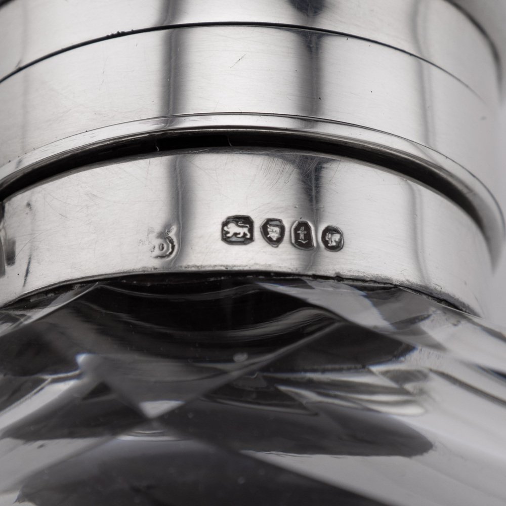 Große viktorianische englische Flachmann aus massivem Silber & Glas, 19 ...