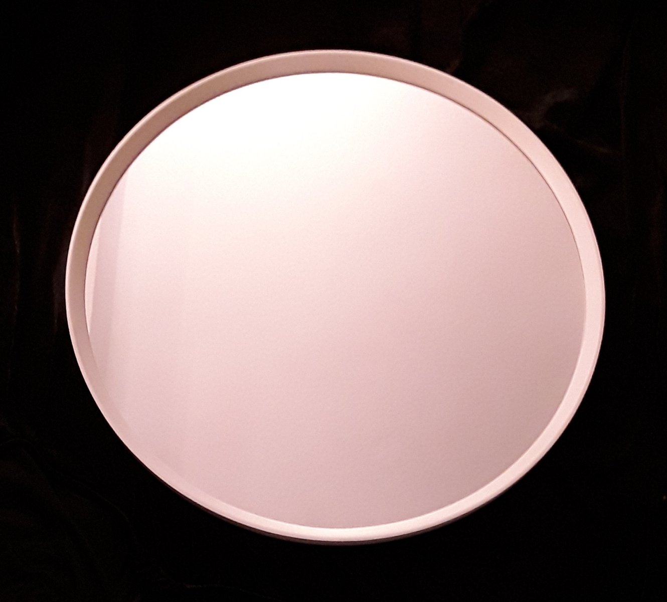 Round Flat Wall Mirror with a Slim Frame in White Painted Wood, 1970s ...