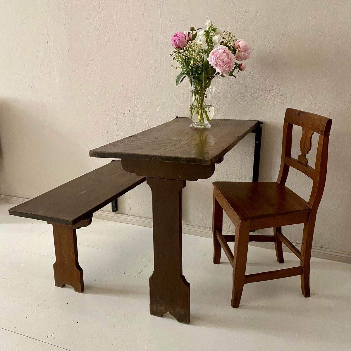 Art Deco German Wabi Sabi Brown Oak Prison Cell Table and Bench, 1930s ...