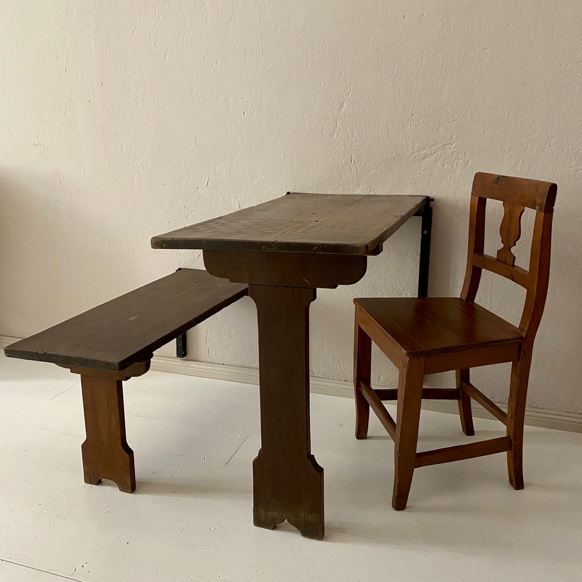 Art Deco German Wabi Sabi Brown Oak Prison Cell Table and Bench, 1930s ...
