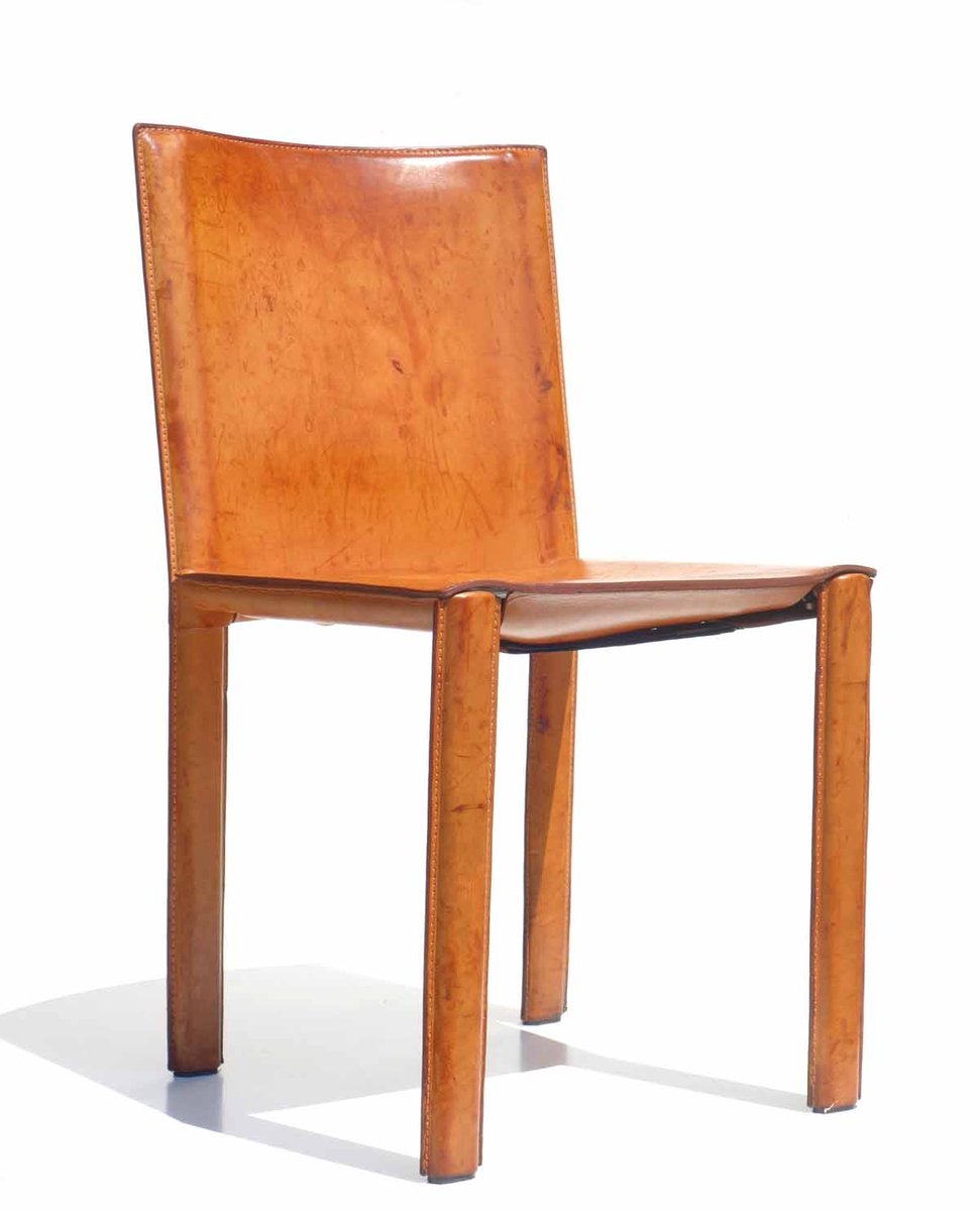 Italian Cognac Leather Design Chair, 1970s for sale at Pamono