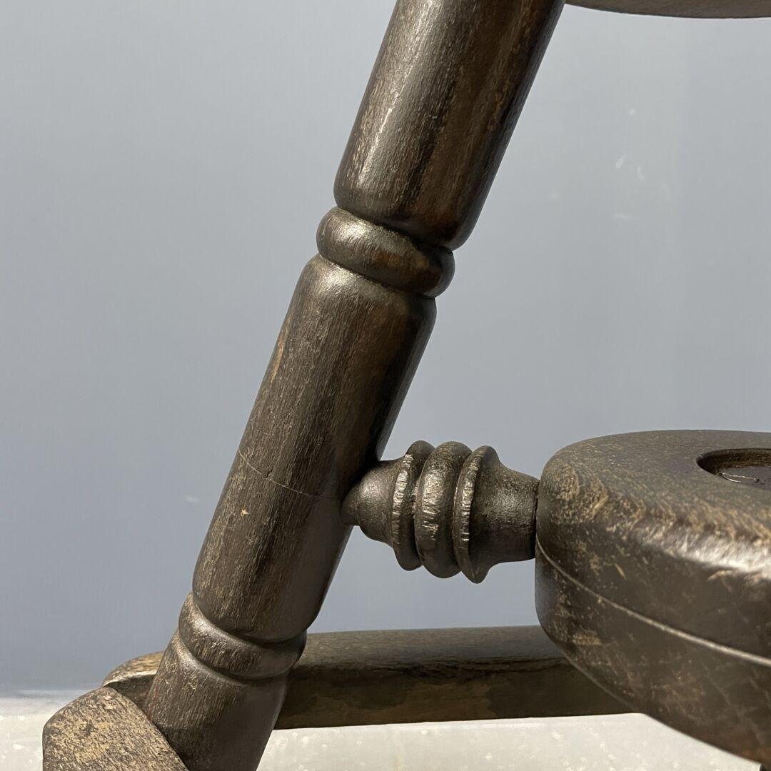 Antique Dark Work Stool with Spindle for sale at Pamono