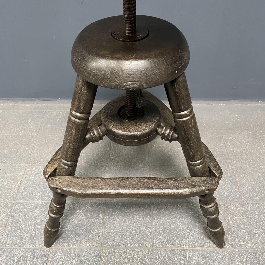 Antique Dark Work Stool with Spindle for sale at Pamono