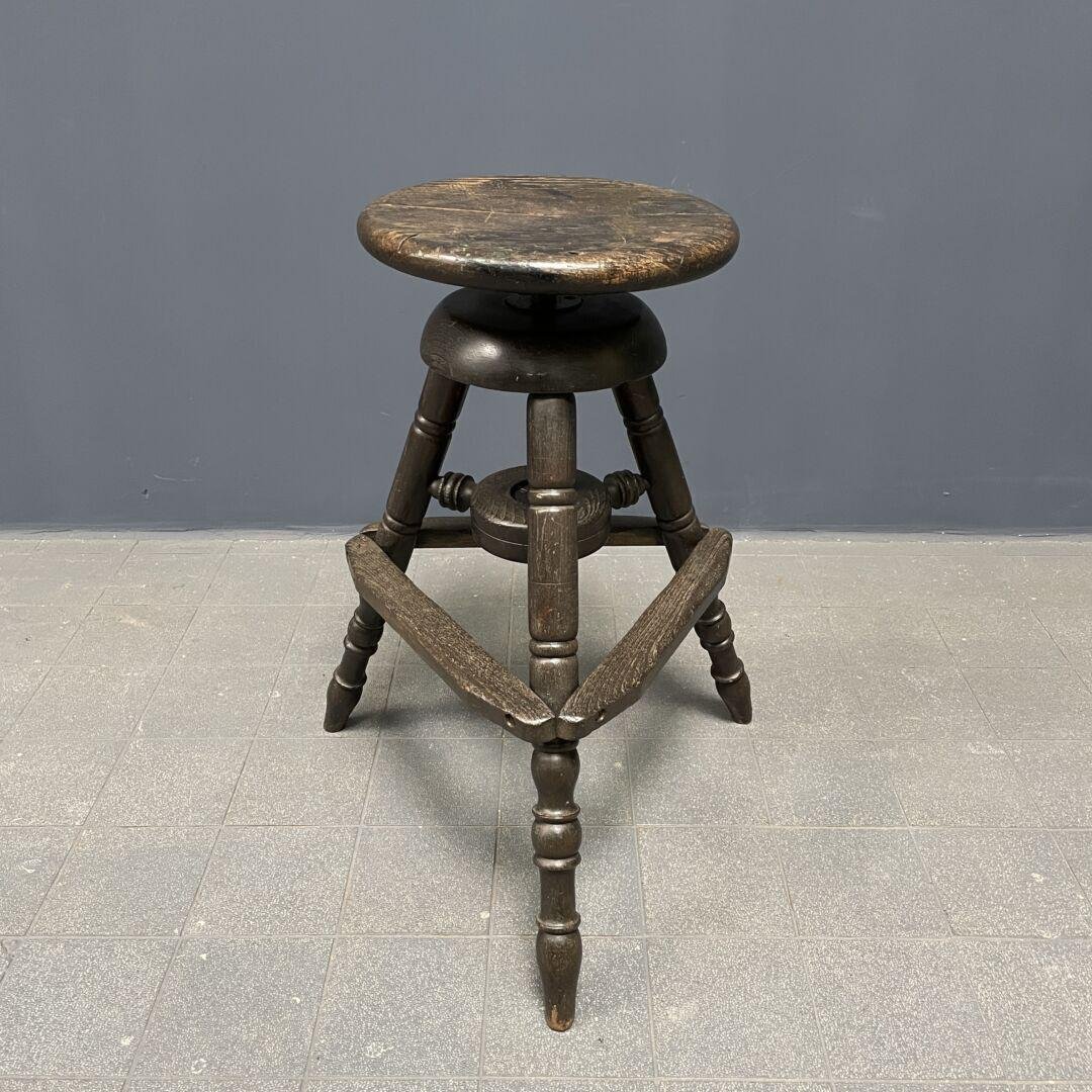 Antique Dark Work Stool with Spindle for sale at Pamono