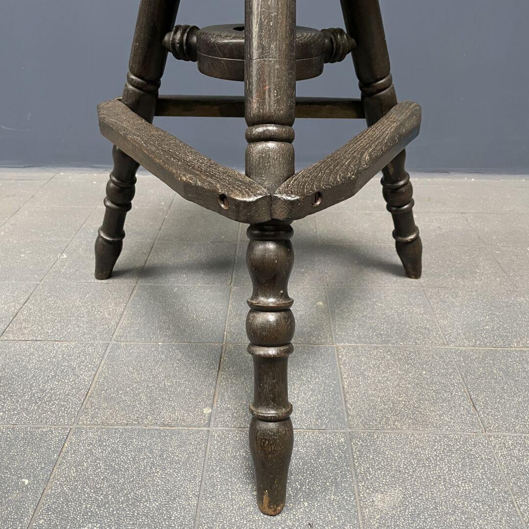 Antique Dark Work Stool with Spindle for sale at Pamono