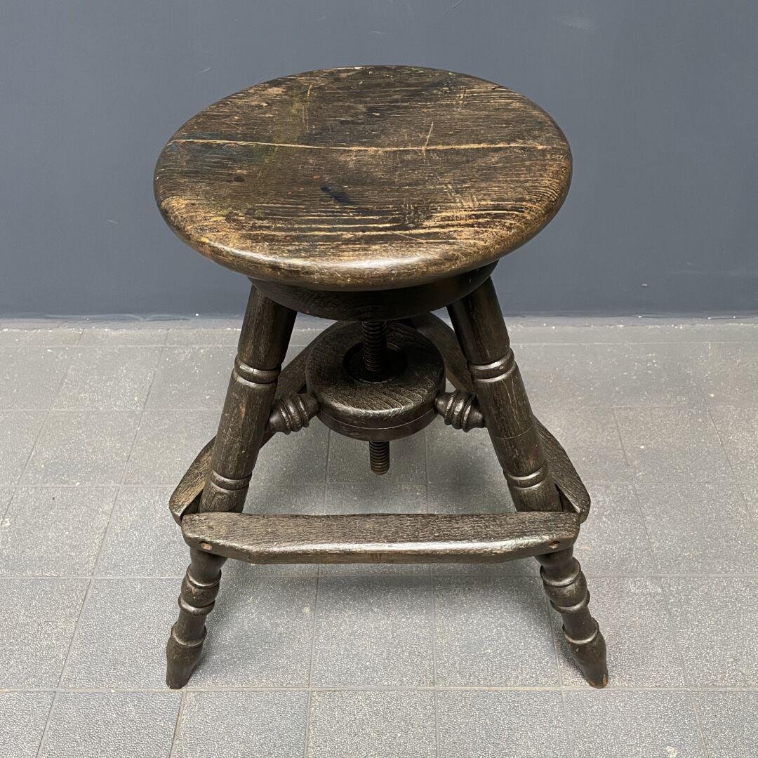 Antique Dark Work Stool with Spindle for sale at Pamono