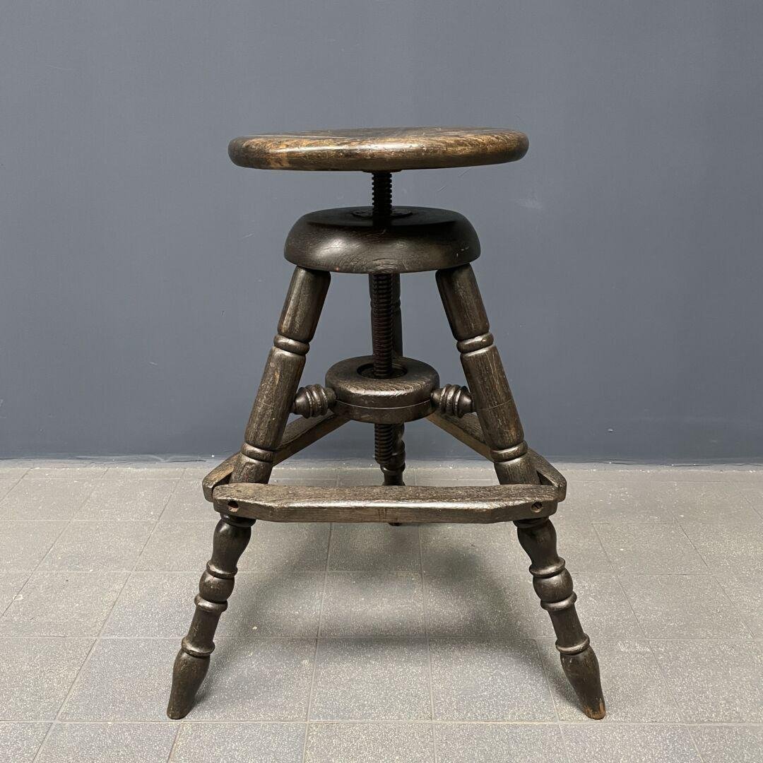 Antique Dark Work Stool with Spindle for sale at Pamono
